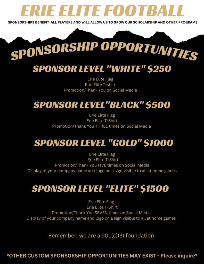 Sponsorship Opportunities - Erie Elite Football
